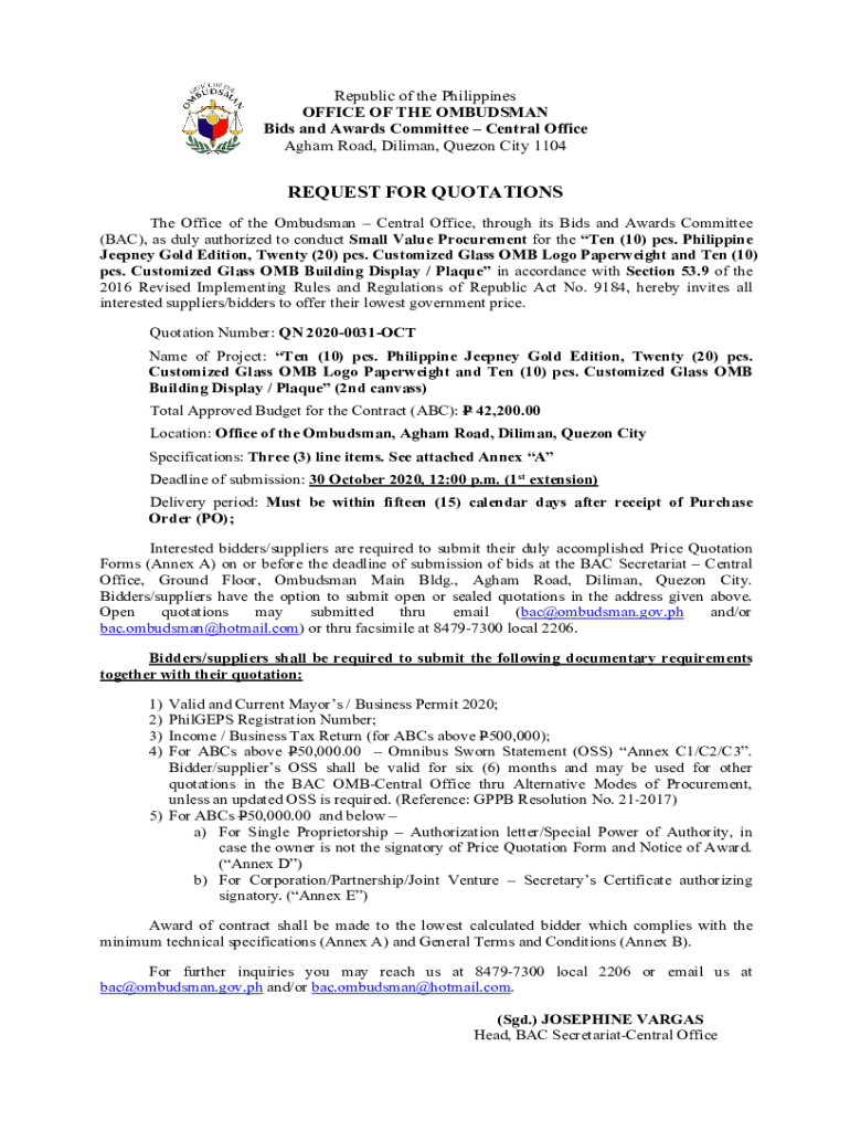 Fillable Online (BAC), as duly authorized to conduct Small Value ...