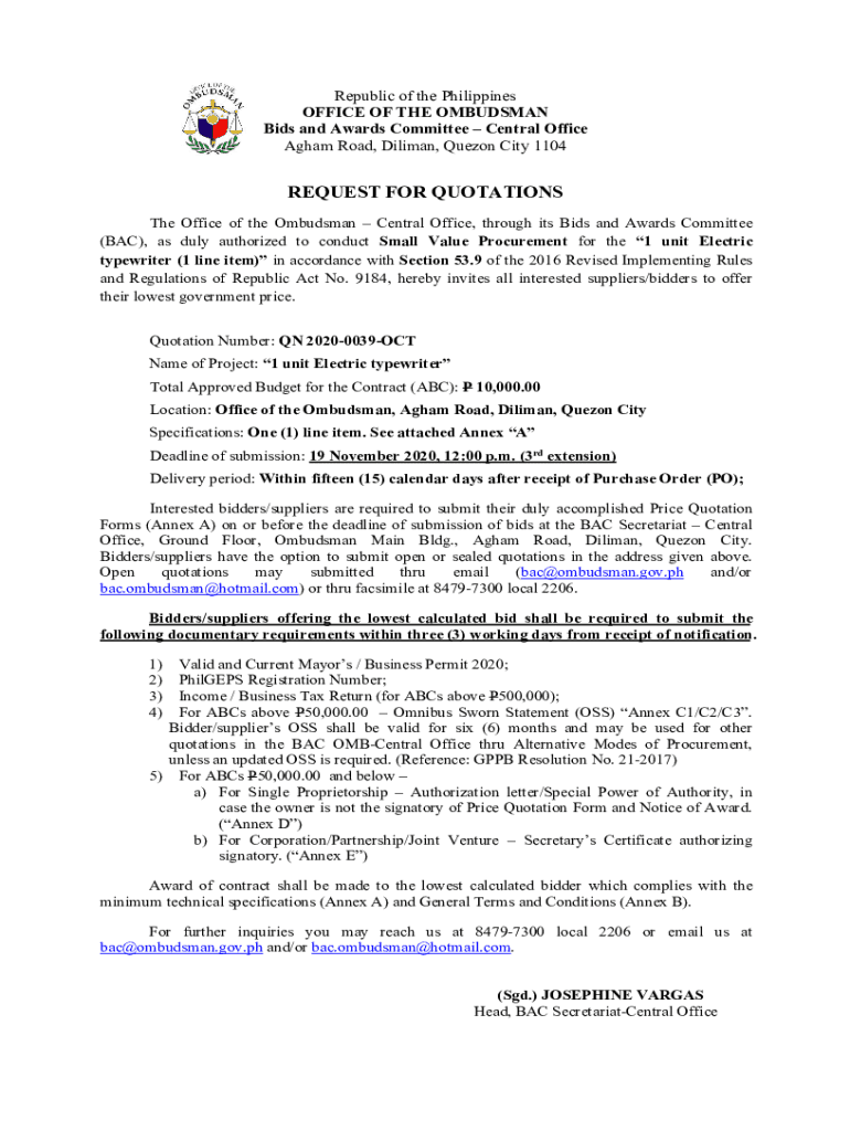 Fillable Online (BAC), as duly authorized to conduct Small Value ...