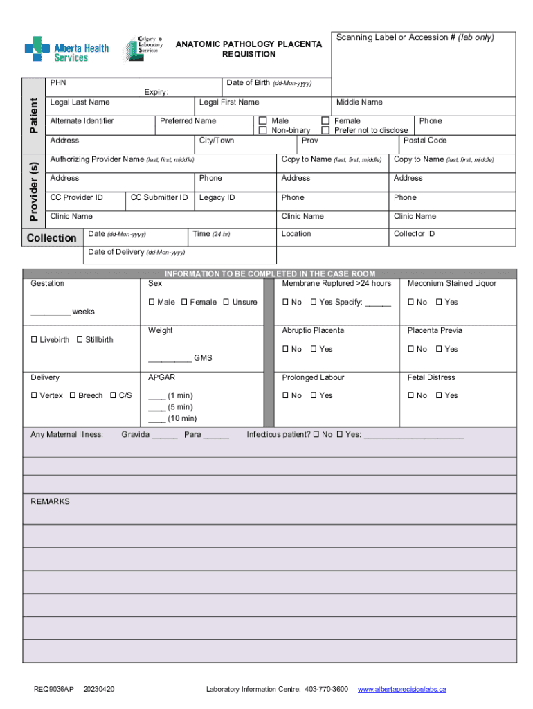 Fillable Online ANATOMIC PATHOLOGY PLACENTA REQUISITION. ANATOMIC PATHOLOGY PLACENTA REQUISITION ...