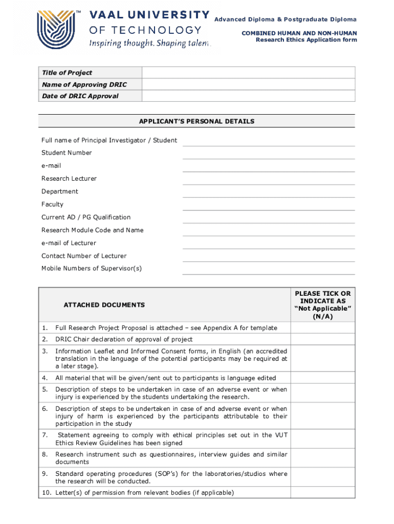 Fillable Online AD & PGD Combined Human and Non-Human Research Ethics ...