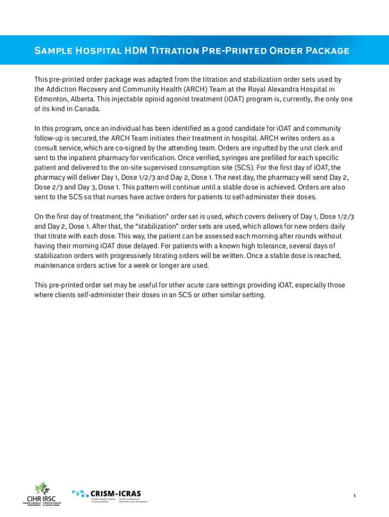 Fillable Online Sample Hospital HDM Titration Pre-Printed Order Package ...