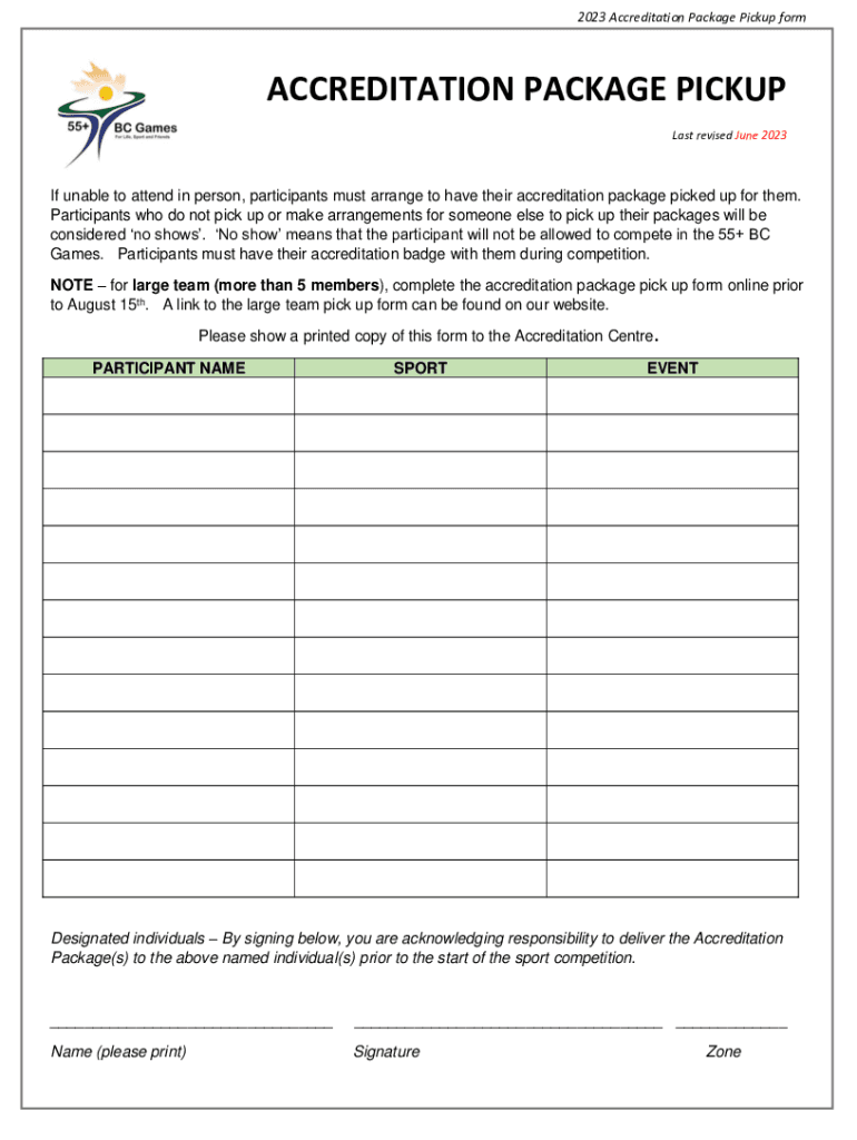 Fillable Online 2023 Accreditation Package Pickup form Fax Email Print ...