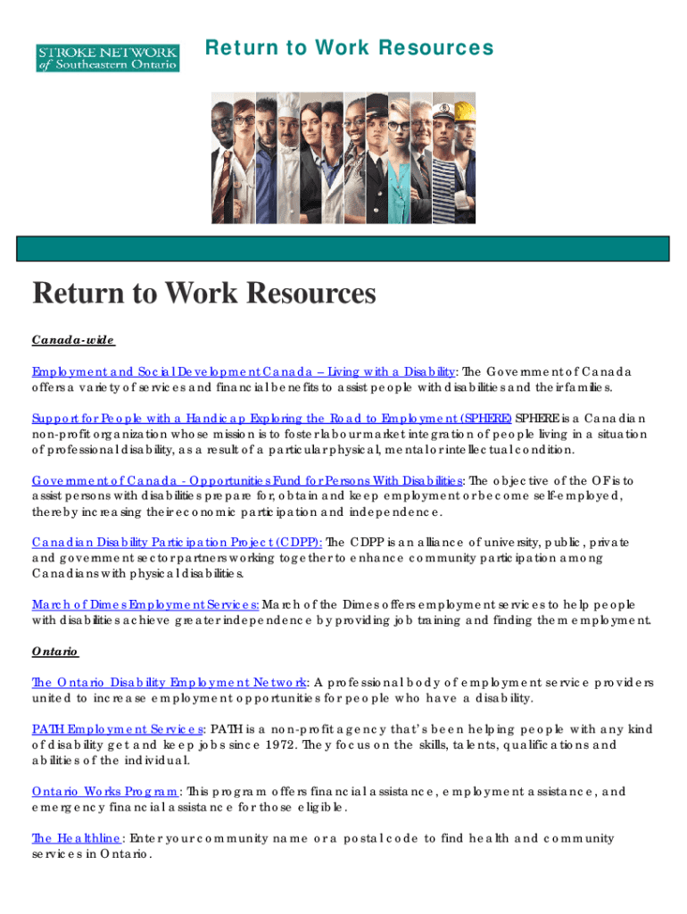 Fillable Online Return to Work, Income, and Access to Social Services and ... Fax Email Print ...