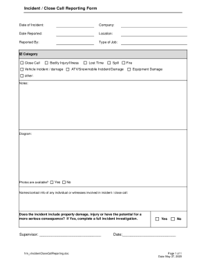 Fillable Online Incident/Close Call Reporting Form Fax Email Print ...
