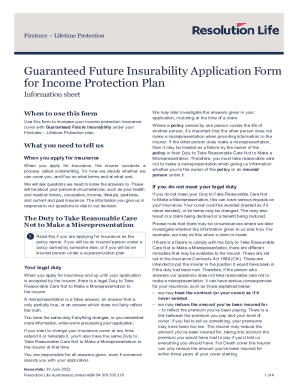 Fillable Online Guaranteed Future Insurability Application Form for ...