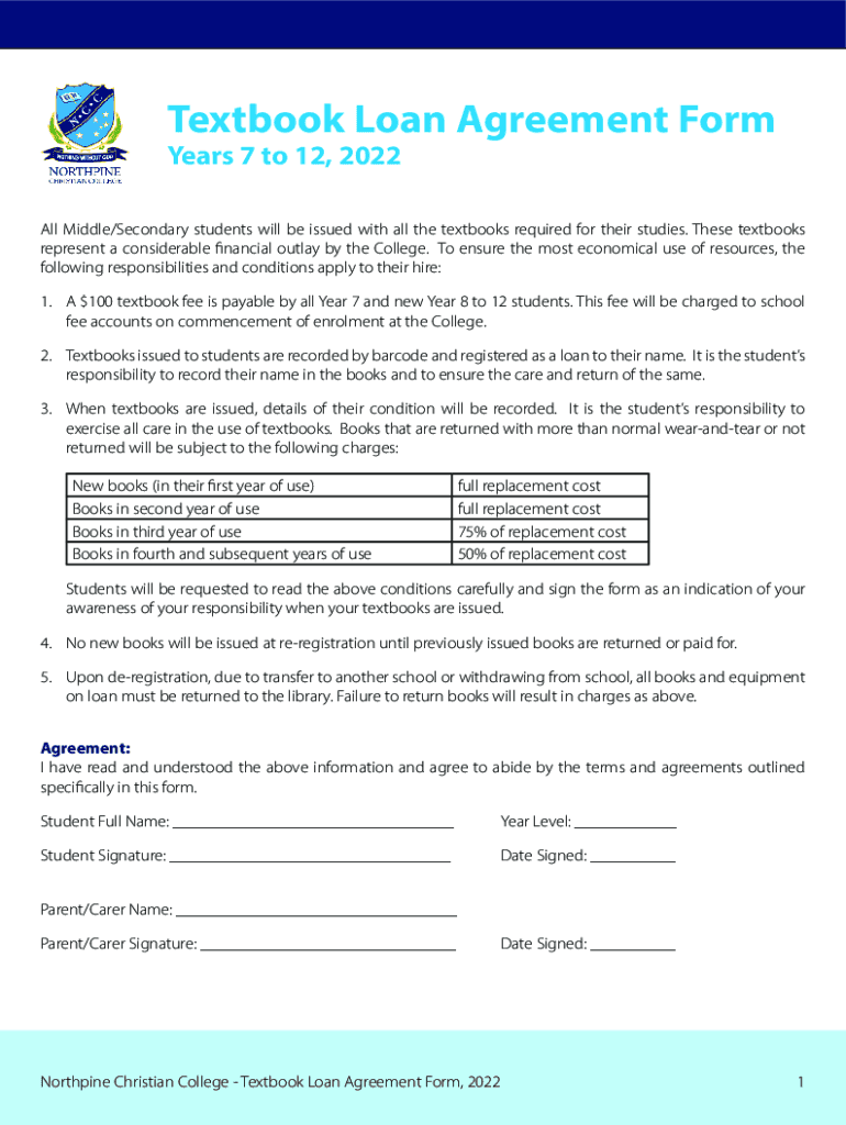Fillable Online Textbook Loan Agreement Form Fax Email Print - pdfFiller