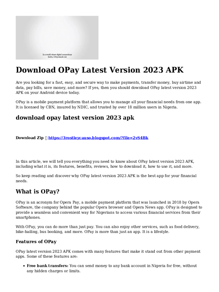 Opay Beta Apk - Fill Online, Printable, Fillable, Blank | pdfFiller