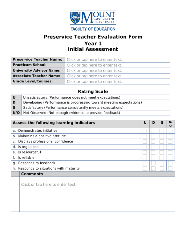 Preservice Teacher Evaluation Doc Template | pdfFiller