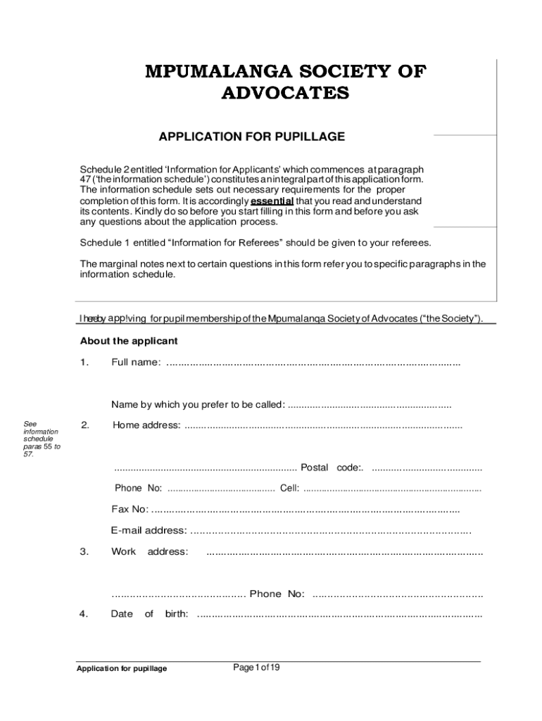 Fillable Online APPLICATION FOR PUPILLAGE Attach photo here Fax Email ...