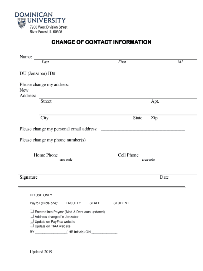 Fillable Online Dominican University, 7900 West Division Street, River ...