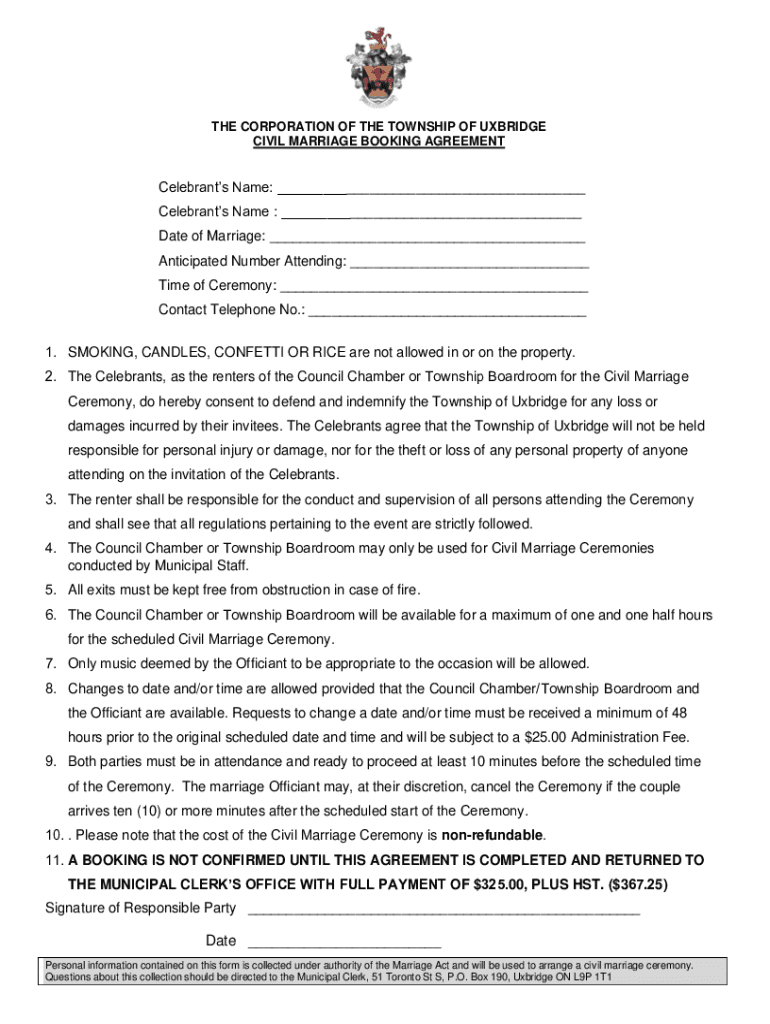 Fillable Online Civil Marriage Booking Agreement Fax Email Print ...