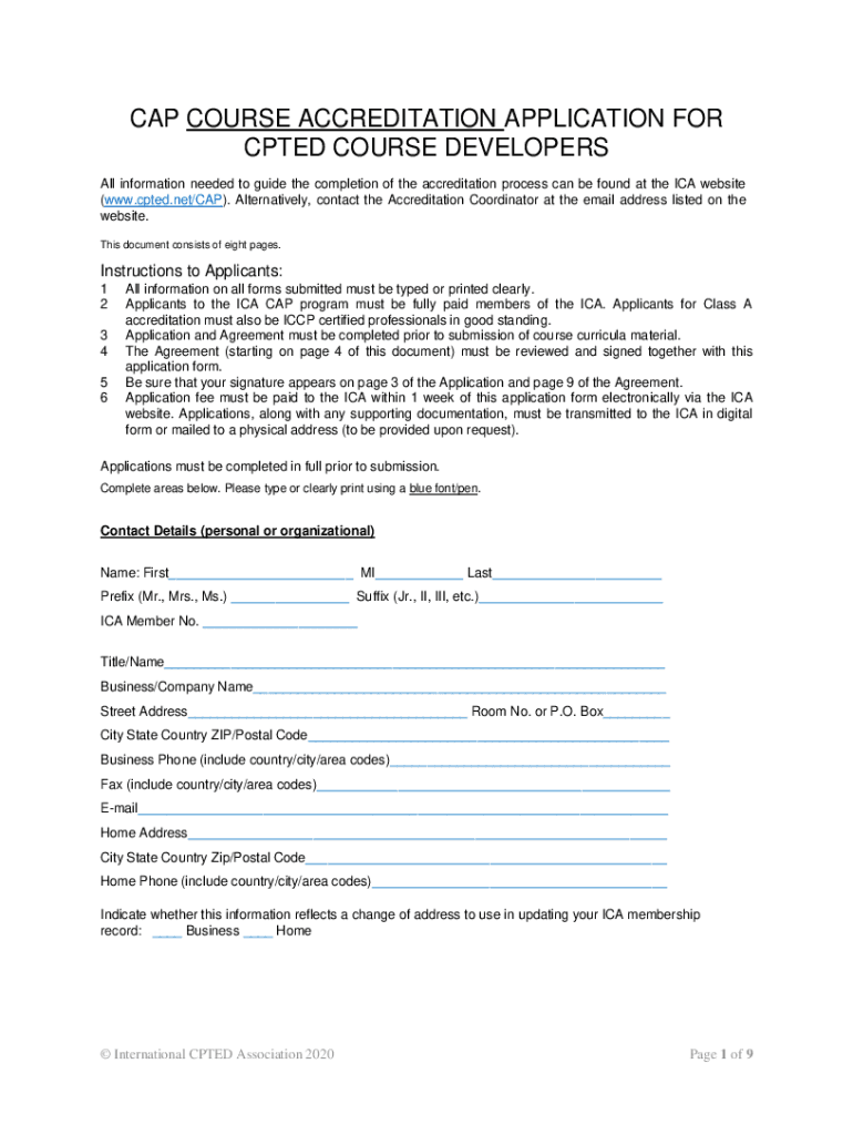 Fillable Online CAP COURSE ACCREDITATION APPLICATION FOR ... Fax Email ...