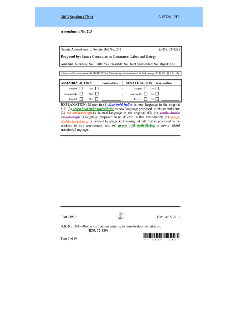 Fillable Online Bill Information for SB 261 Fax Email Print - pdfFiller