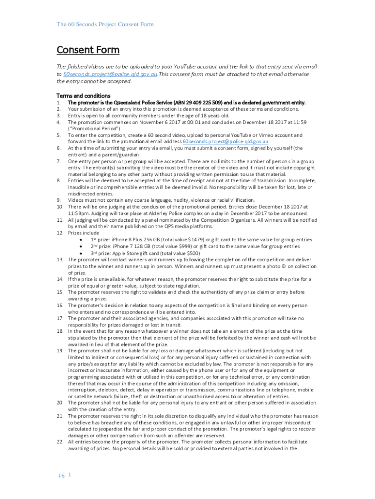 Fillable Online mypolice qld gov The 60 Seconds Project Consent Form ...