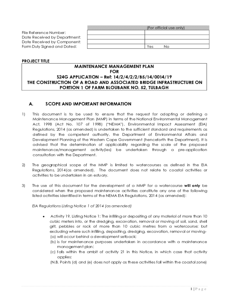 Fillable Online Eco Impact - Maintenance Management Plan for S24G ...