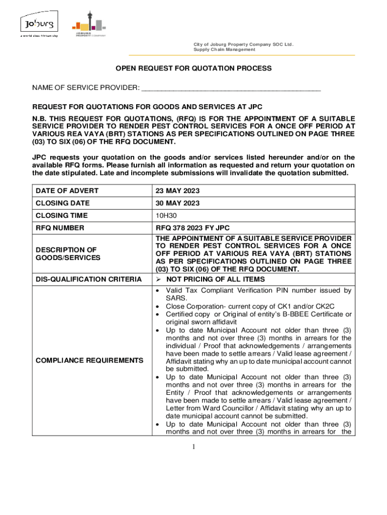 Fillable Online jhbproperty co SERVICE PROVIDER TO RENDER PEST CONTROL ...