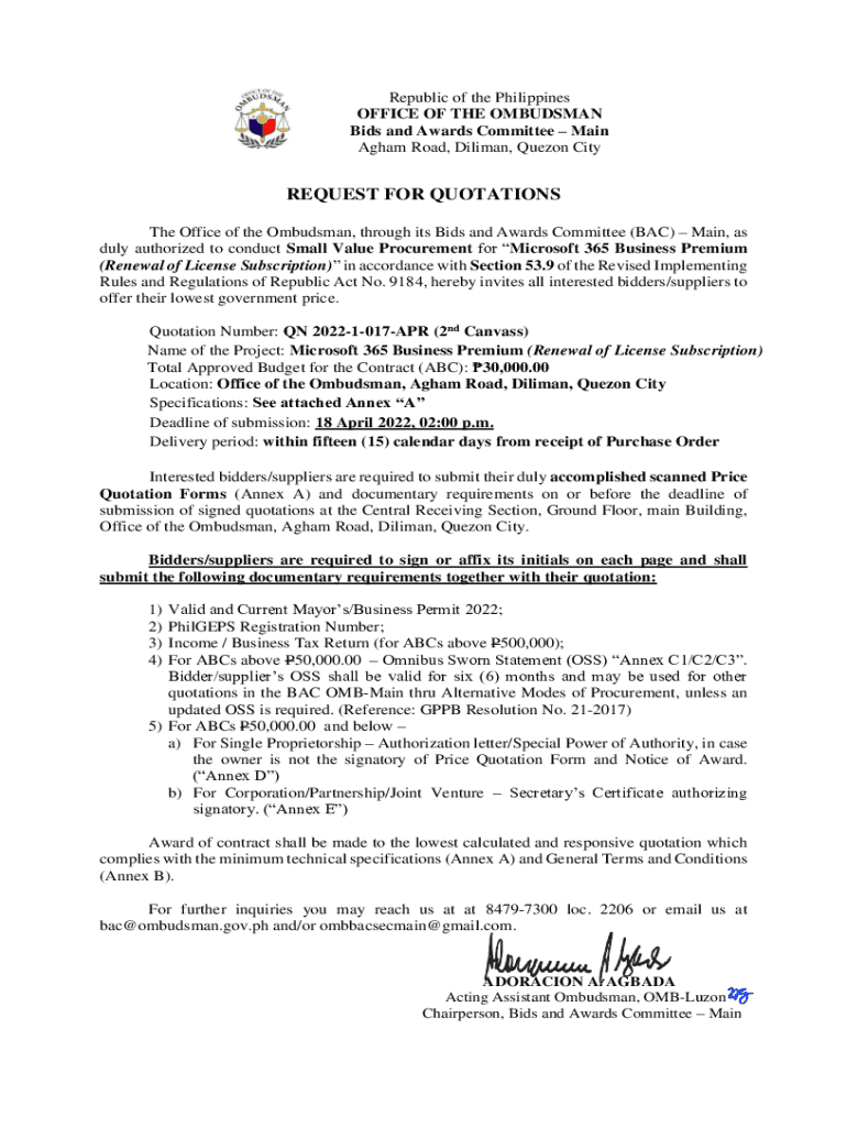 Fillable Online duly authorized to conduct Small Value Procurement for ...