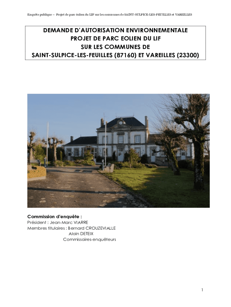 Remplissable En Ligne Parc olien de Saint-Sulpice-Les-Feuilles Fax Email Imprimer - pdfFiller