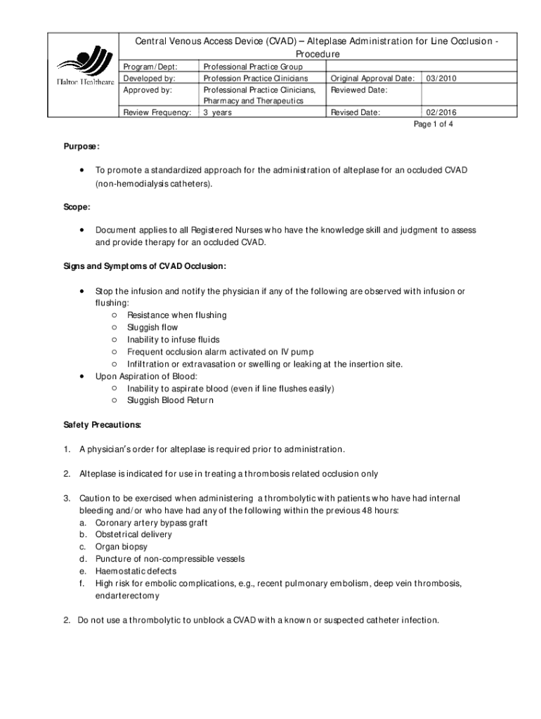 Fillable Online Occlusion Management Guideline for Central Venous ... Fax Email Print - pdfFiller