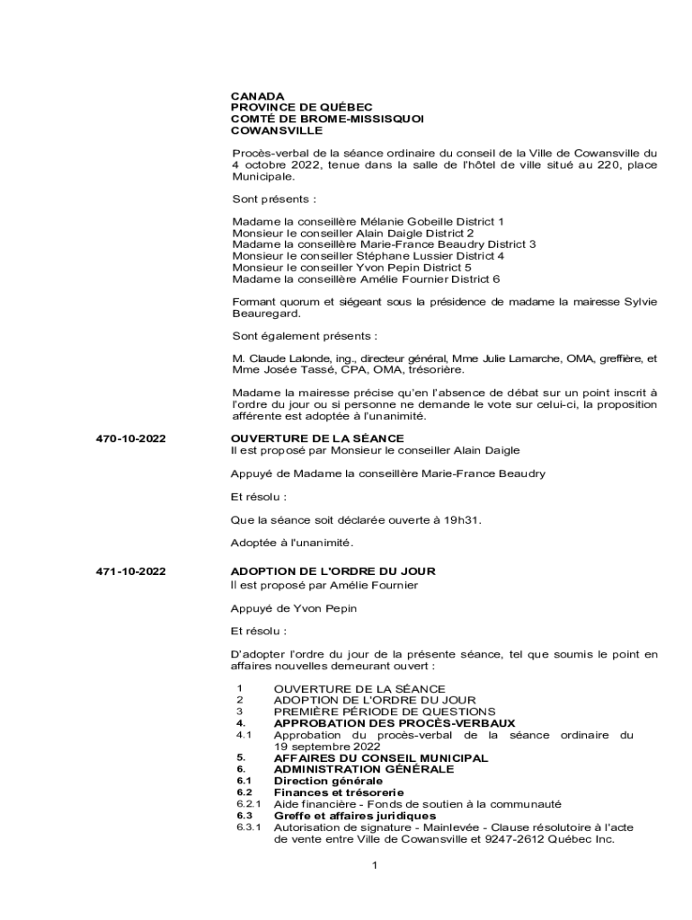 Remplissable En Ligne Approbation du procs-verbal de la sance ordinaire du 4 avril ... Fax Email ...