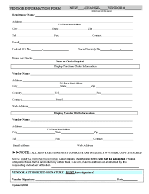 Fillable Online CHANGE- VENDOR # VENDOR INFORMATION FORM Fax Email Print - pdfFiller