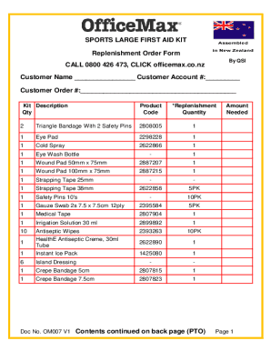 Fillable Online FIRST AID KIT Replenishment Order Form Fax Email Print ...