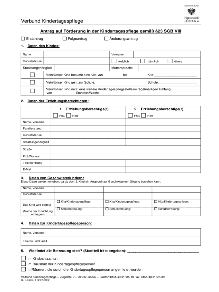 Ausfüllbar Online Verbund Kindertagespflege - Antrag auf Frderung in der ... Fax Email Drucken ...