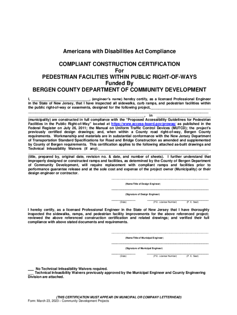 Fillable Online Design of ADA Curb Ramps and Pedestrian Access Routes ...