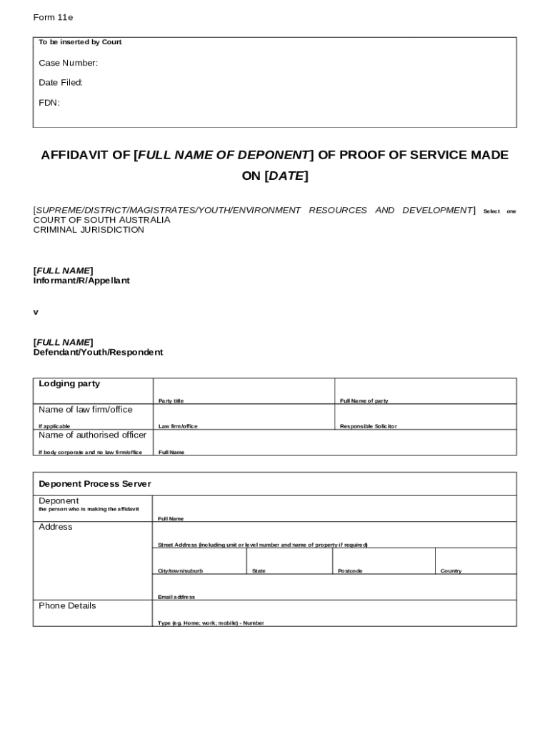 11e Affidavit of Proof of Service - Courts SA Doc Template | pdfFiller