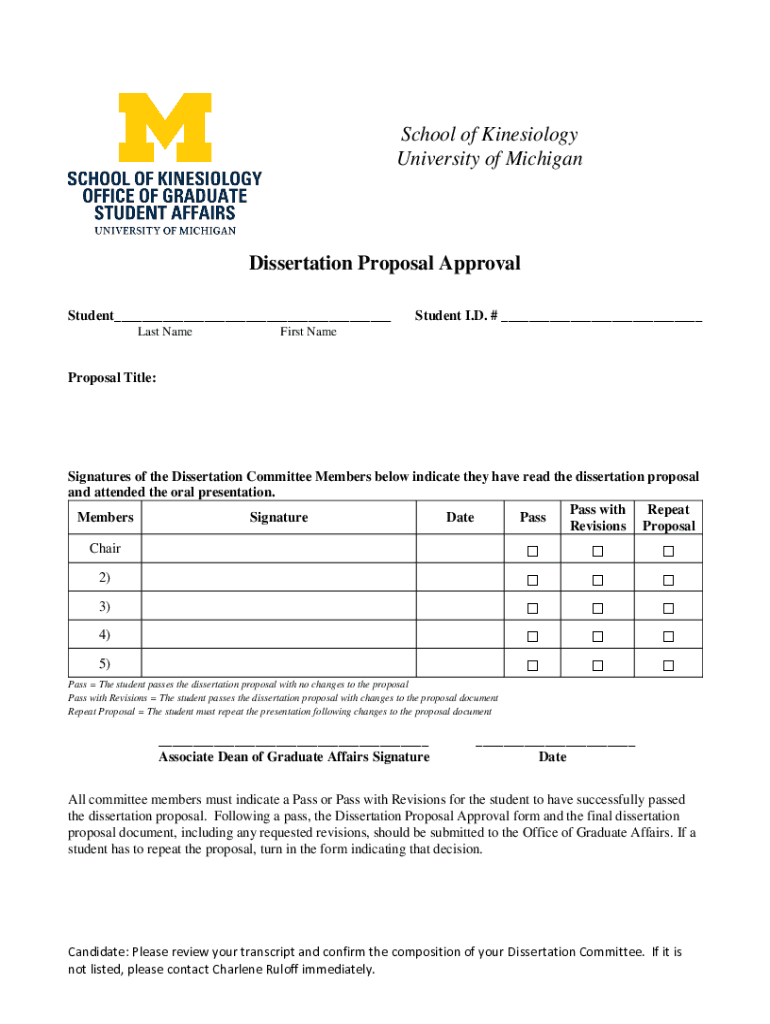 Fillable Online Dissertation Proposal Approval Form - School of Kinesiology Fax Email Print ...
