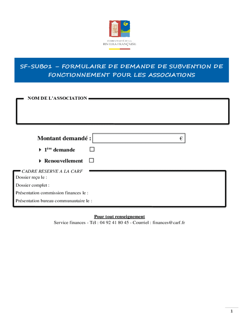Remplissable En Ligne formulaire de demande de subvention de fonctionnement ... Fax Email ...