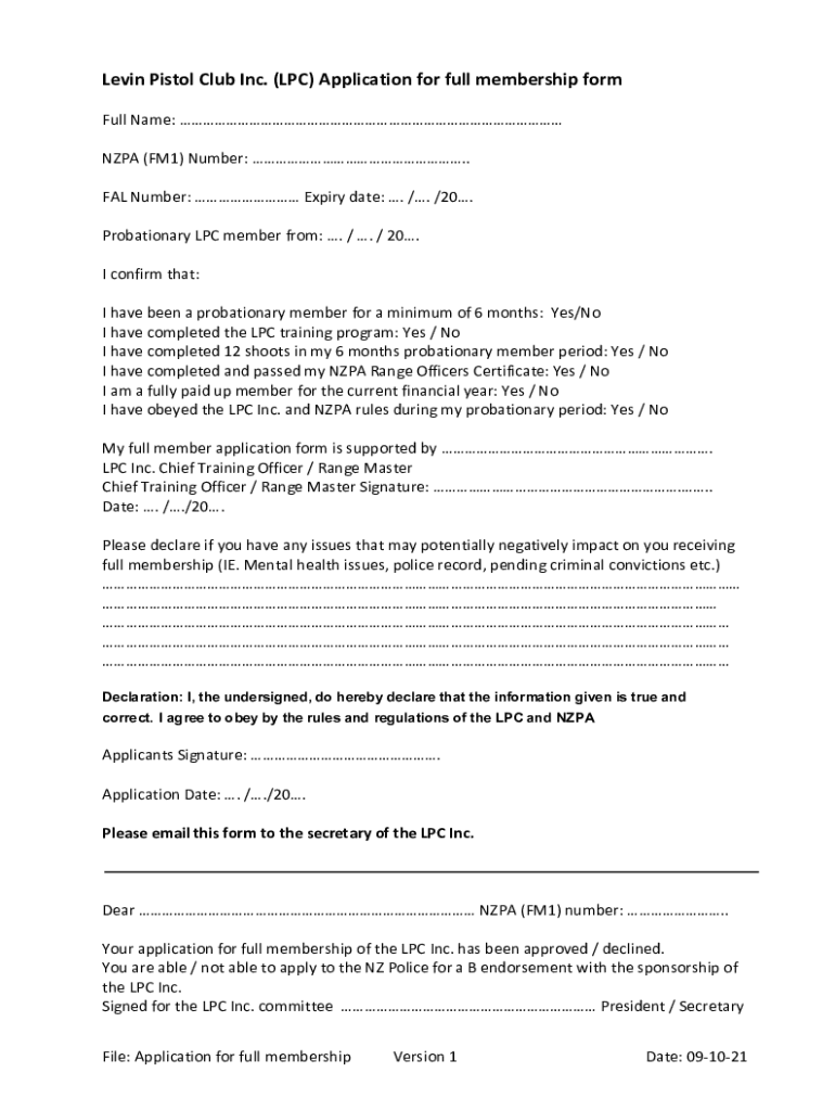 Fillable Online Application form for LPC full membership.docx Fax Email ...