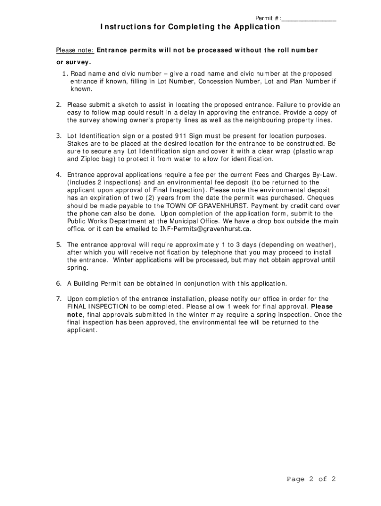 Fillable Online Entrance Permit Application. Driveway Entrance Permit ...