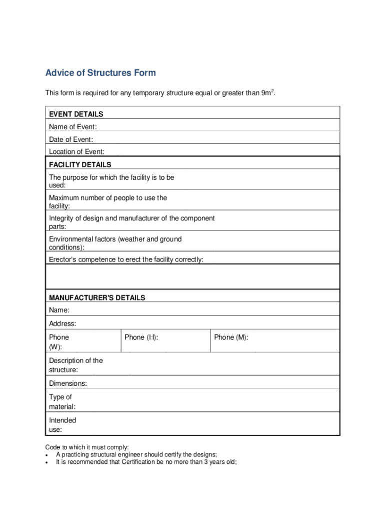 Fillable Online Request for Free-Standing, Temporary Structure Fax ...