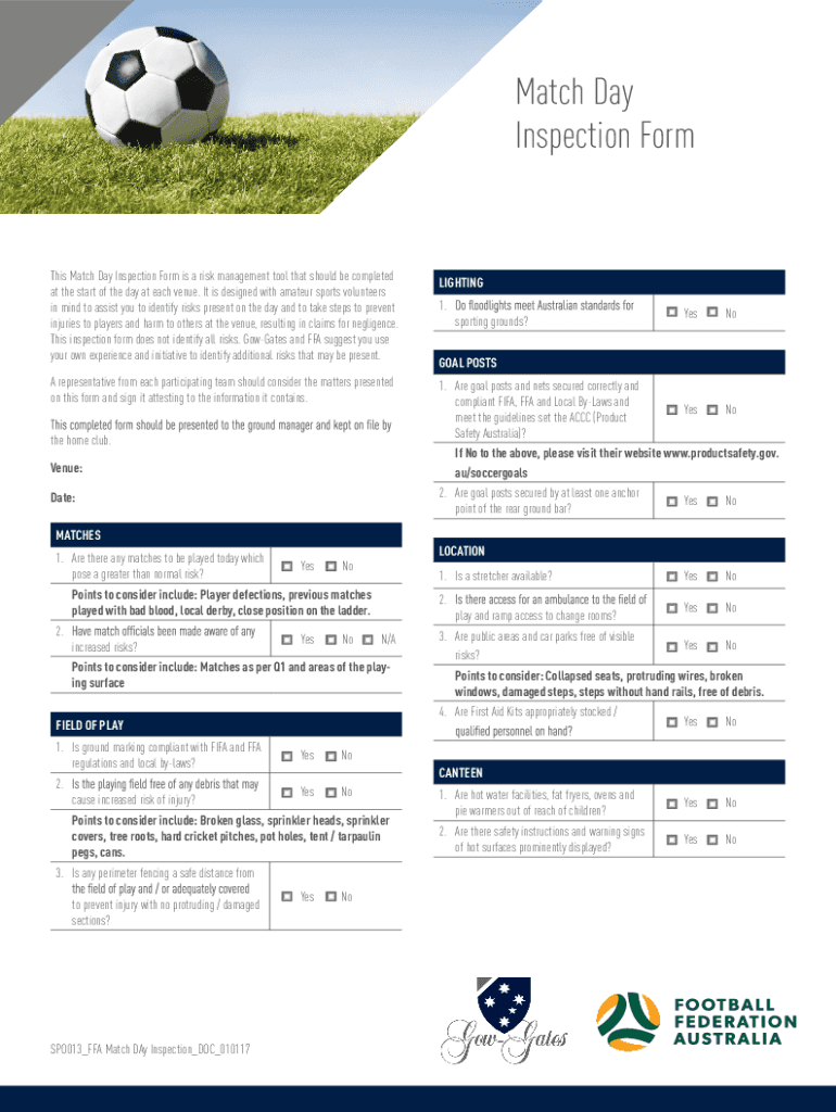 Fillable Online Match Day Inspection Form - Football FFA Fax Email ...