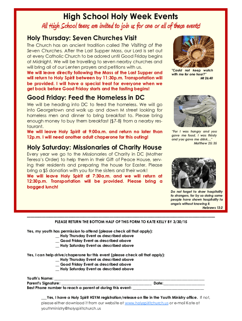Fillable Online High School Holy Week Schedule - Holy Spirit Parish Fax ...