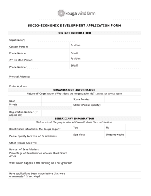 Fillable Online kougawindfarm co socio-economic development application ...