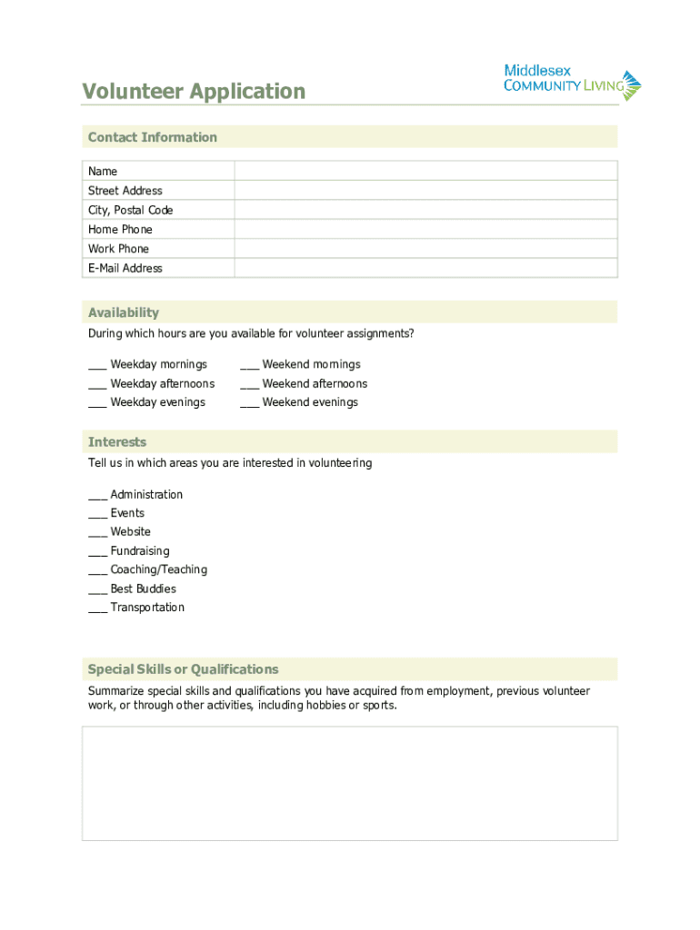Fillable Online middlesexcl on Volunteer application - StudyLib Fax Email Print - pdfFiller