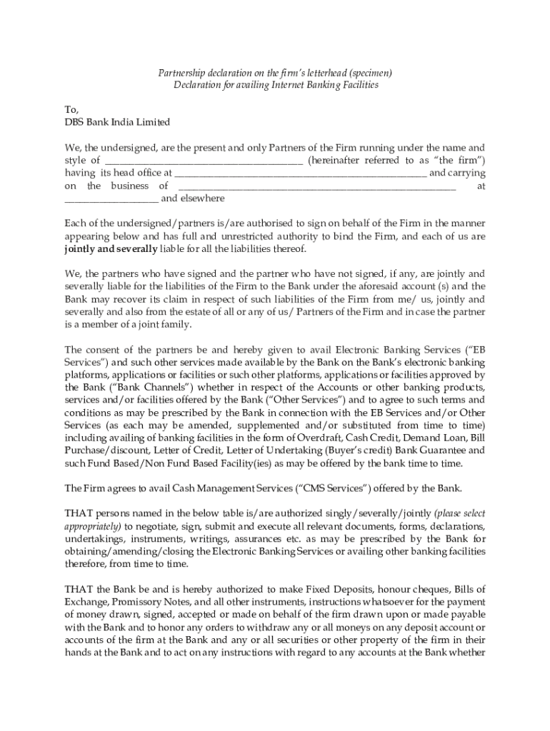 Fillable Online Partnership declaration on the firm's letterhead ...