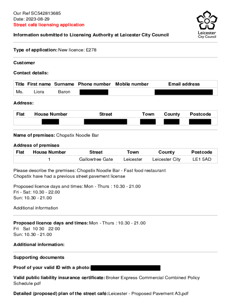 Fillable Online Street caf licensing application Fax Email Print ...
