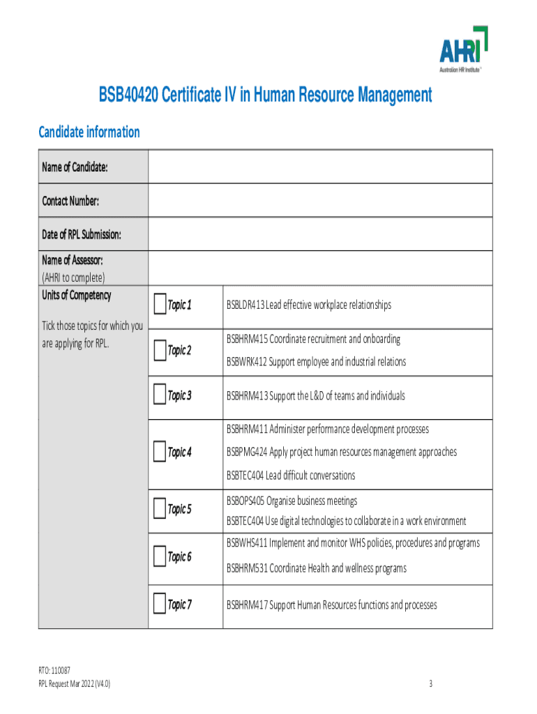 Fillable Online recognition of prior learning (rpl) request form ...