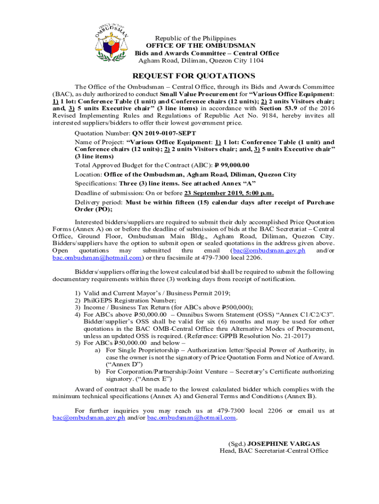 Fillable Online (BAC), as duly authorized to conduct Small Value ...