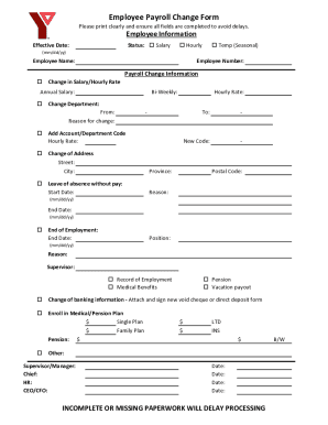 Fillable Online Employee Payroll Change Form Template Fax Email Print ...