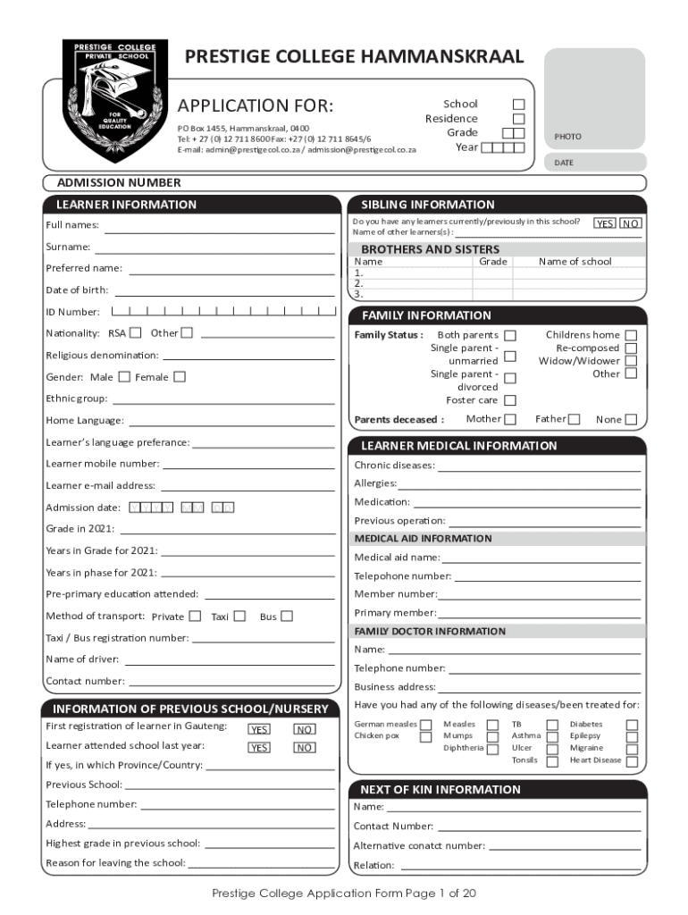 Fillable Online Prestige Application Form - Fill Online, Printable ...