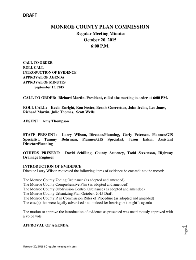 Fillable Online ROLL CALL: Kevin Enright, Ron Foster, Bernie Guerrettaz ...