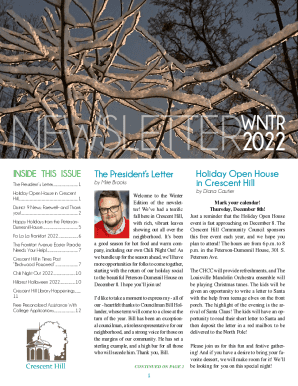 Fillable Online The President's Letter INSIDE THIS ISSUE Holiday Open ...