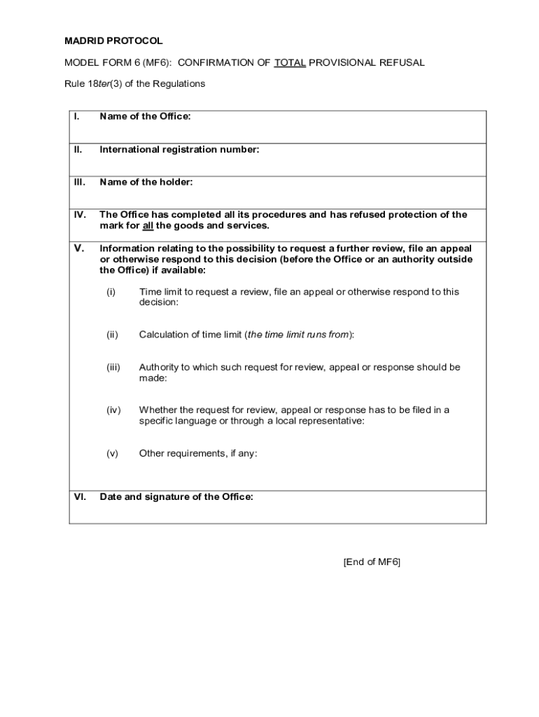 Fillable Online MADRID PROTOCOL MODEL FORM 6 (MF6): CONFIRMATION OF ...