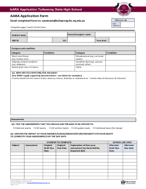 Fillable Online tullawongshs eq edu AARA Senior Application Form ...