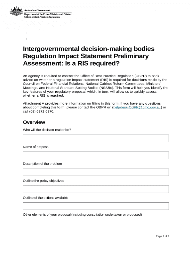 Intergovernmental decision-making bodies Regulation Impact Statement ...