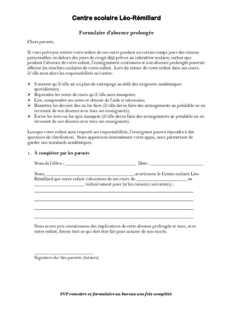 Remplissable En Ligne demande d'absence d'un enfant de l'cole pour voyage ... Fax Email Imprimer ...